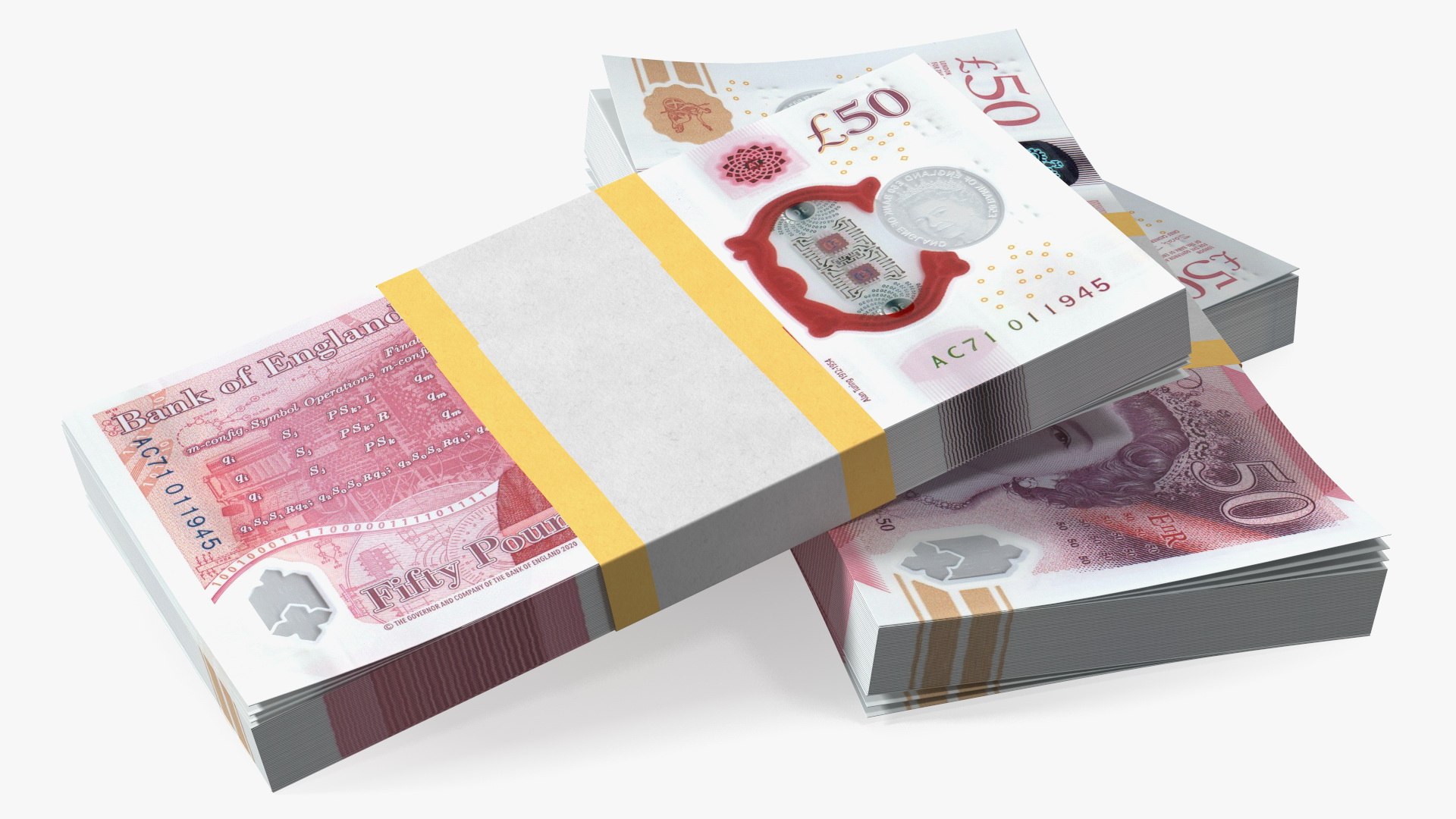 3D 50 Pounds Banknotes In Three Packs Model - TurboSquid 2148455