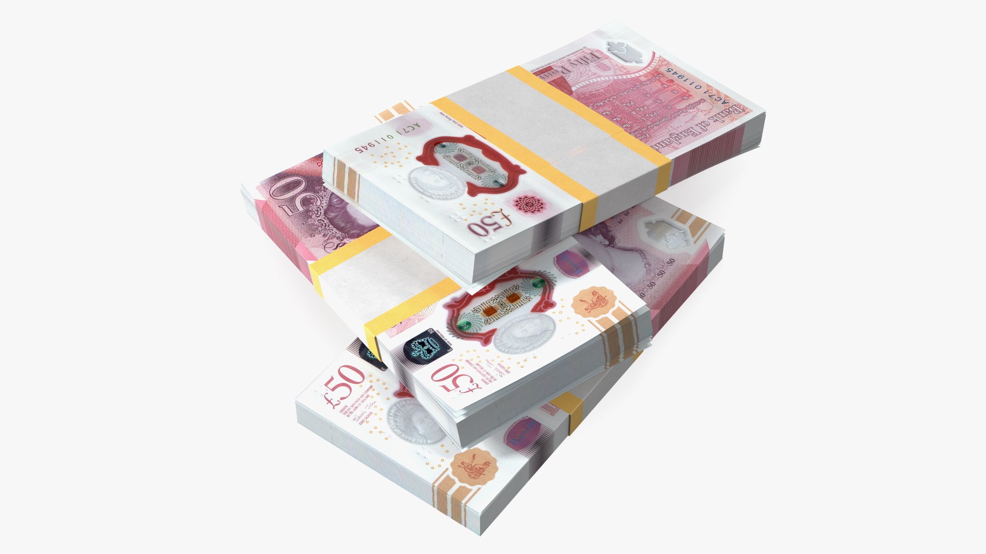 3D 50 Pounds Banknotes in Three Packs model - TurboSquid 2148455