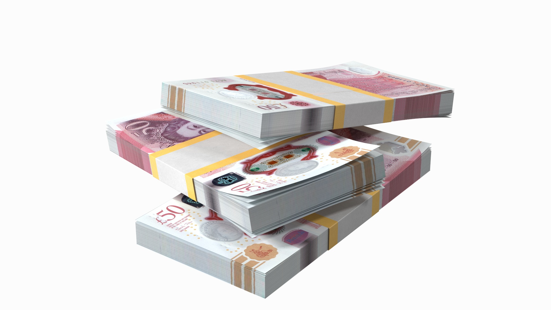 3D 50 Pounds Banknotes In Three Packs Model - TurboSquid 2148455