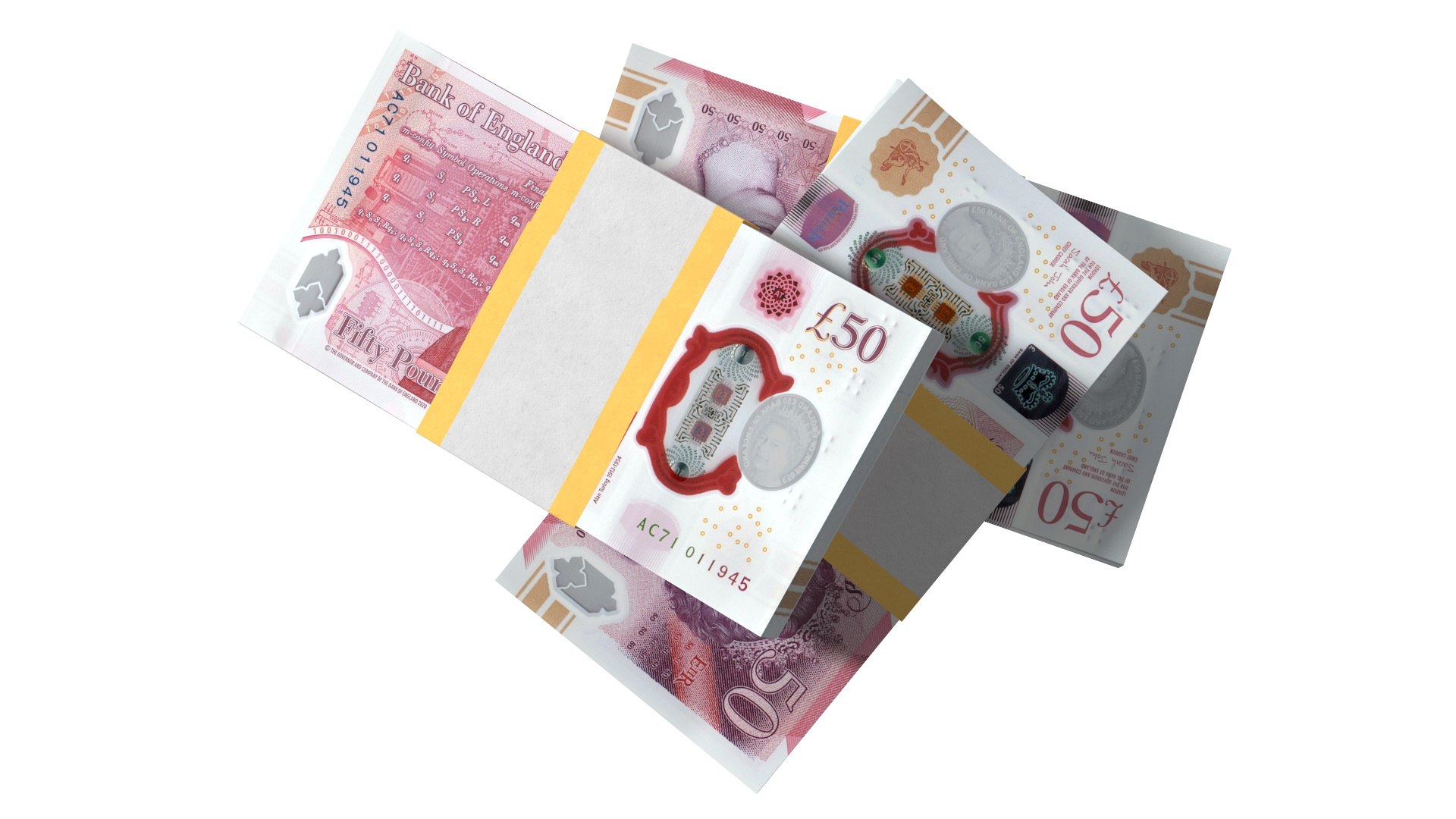 3D 50 Pounds Banknotes In Three Packs Model - TurboSquid 2148455