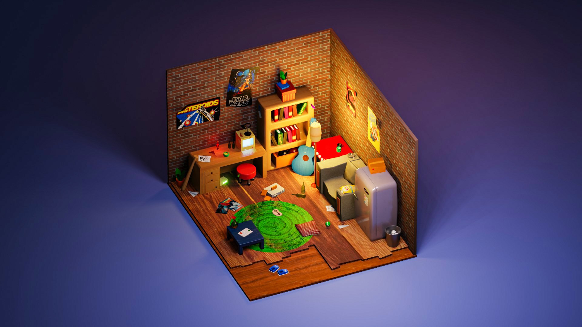 modelo 3d Retro 80s Kids room blender - TurboSquid 1929508
