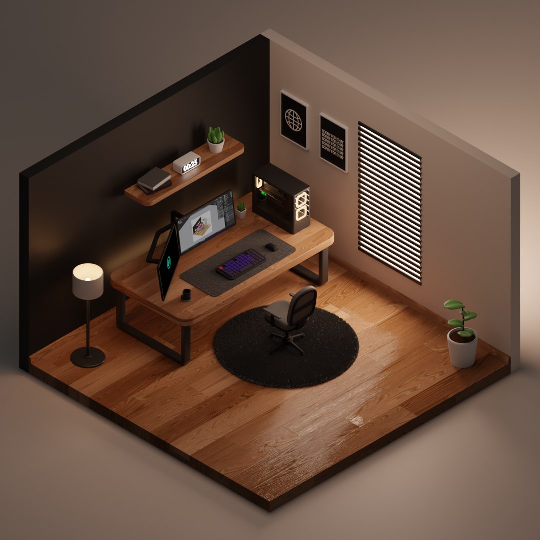 3D 3d Isometric Desk Setup - TurboSquid 1959180