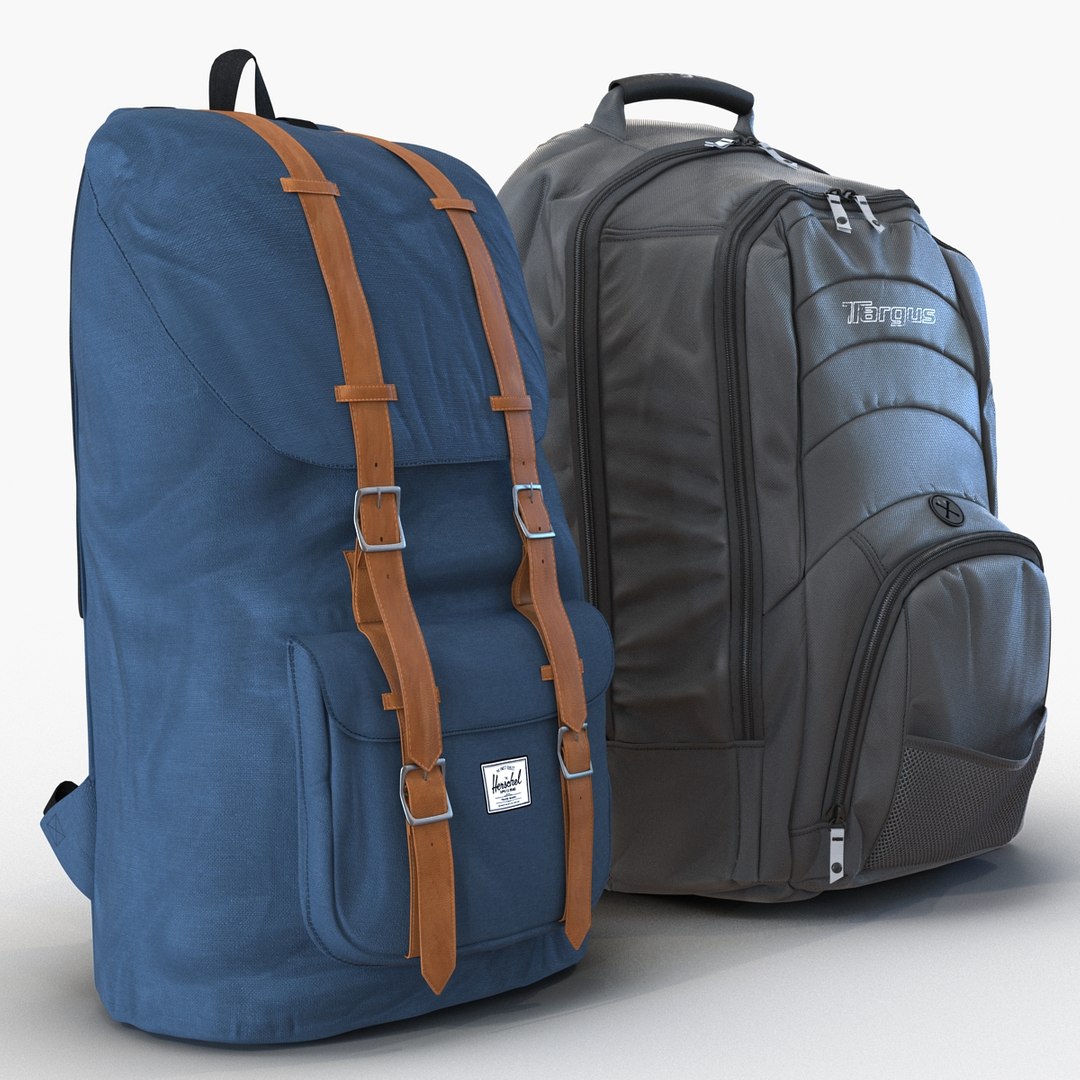 backpacks set realistic 3d model