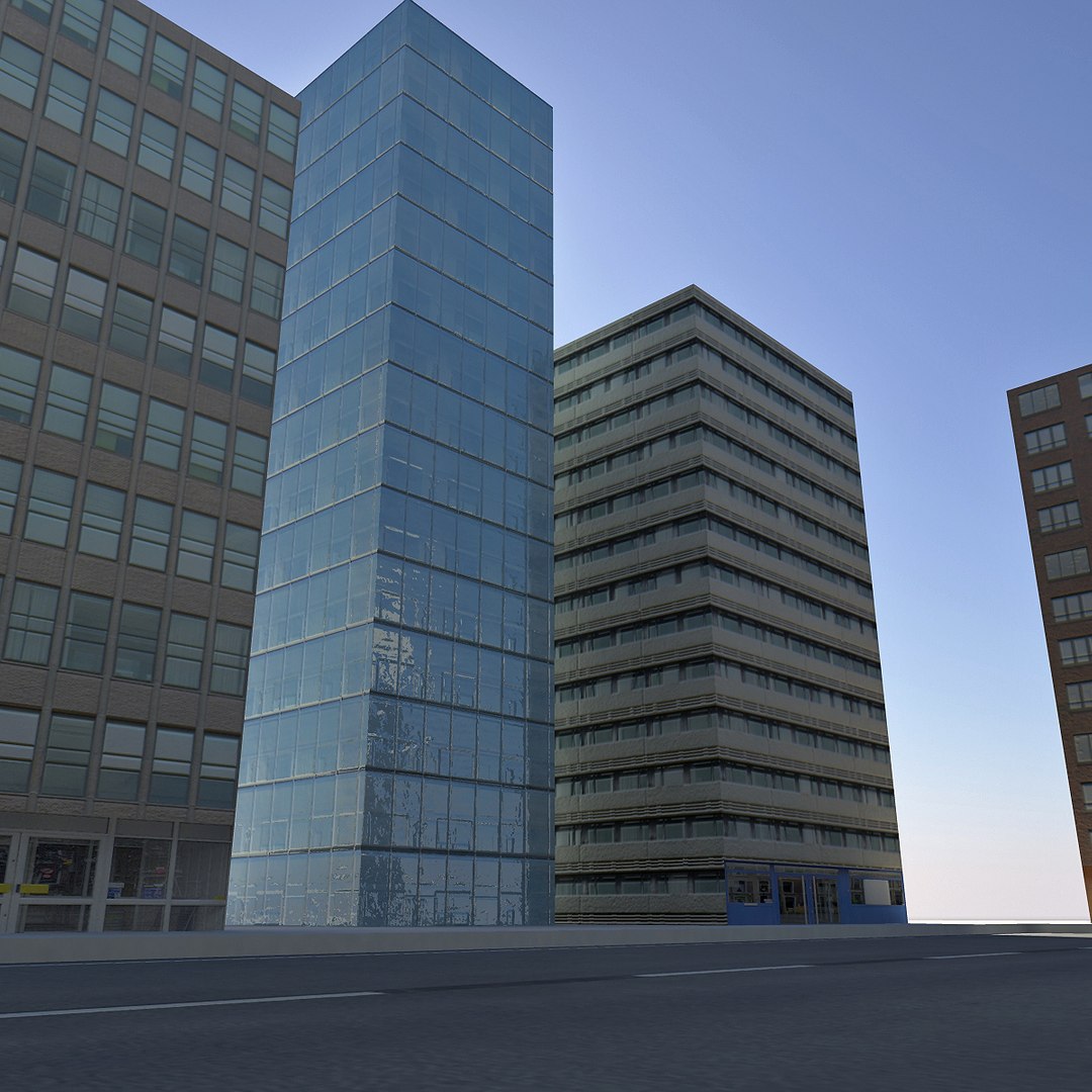 3d 3ds realistic office block buildings