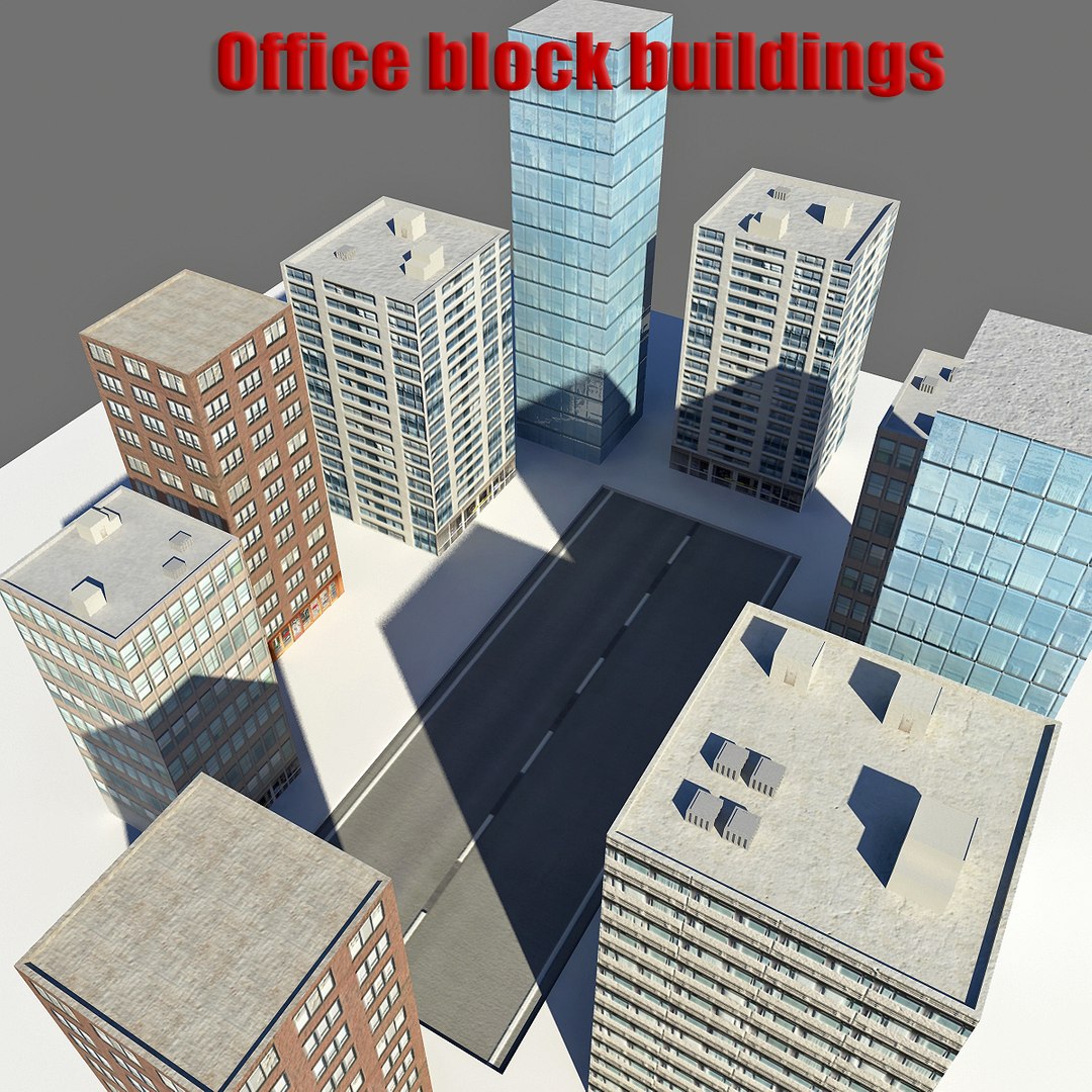 3d 3ds realistic office block buildings
