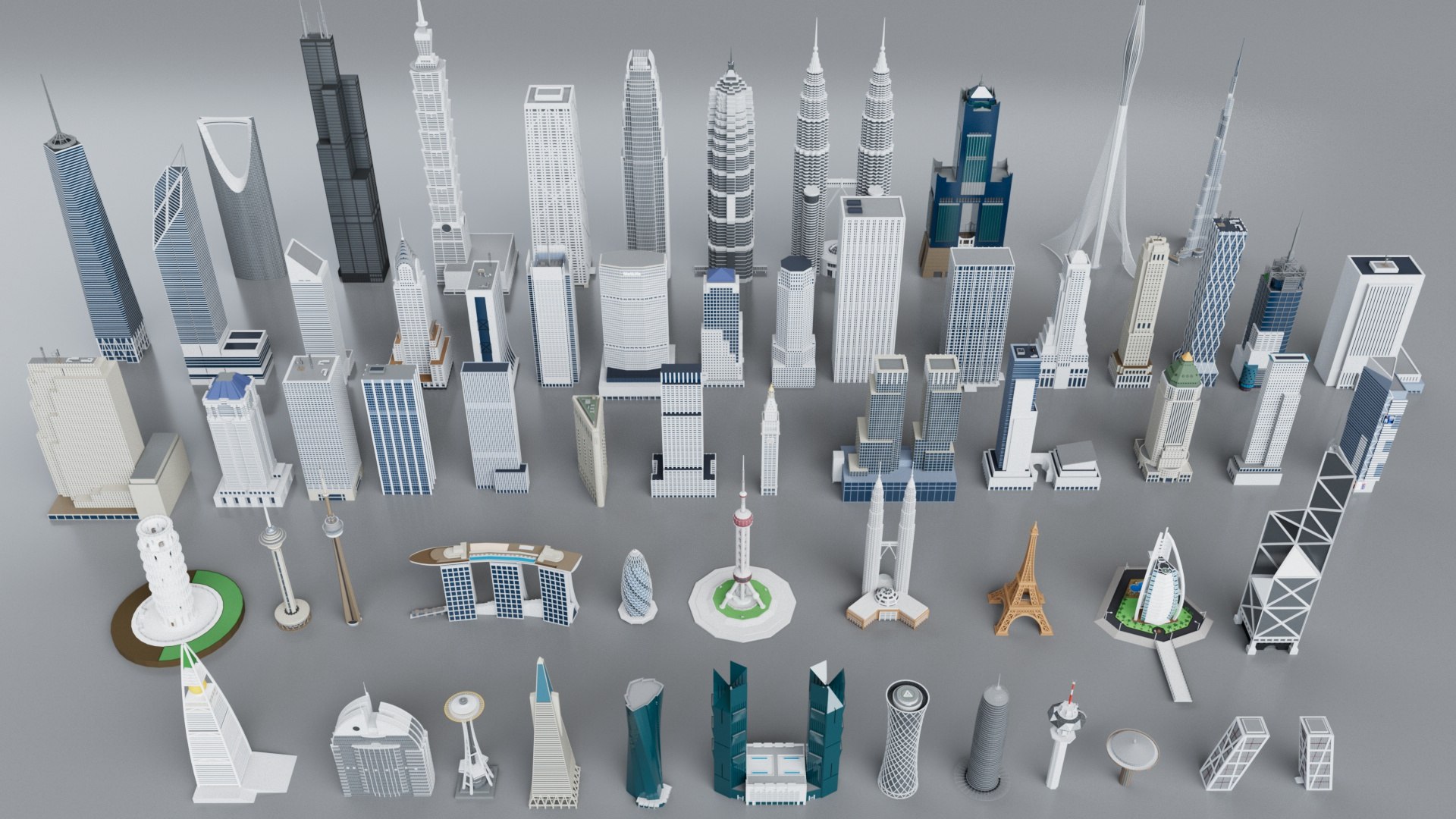 60 Famous Skyscrapers Buildings - Realistic High Detailed 3D ...
