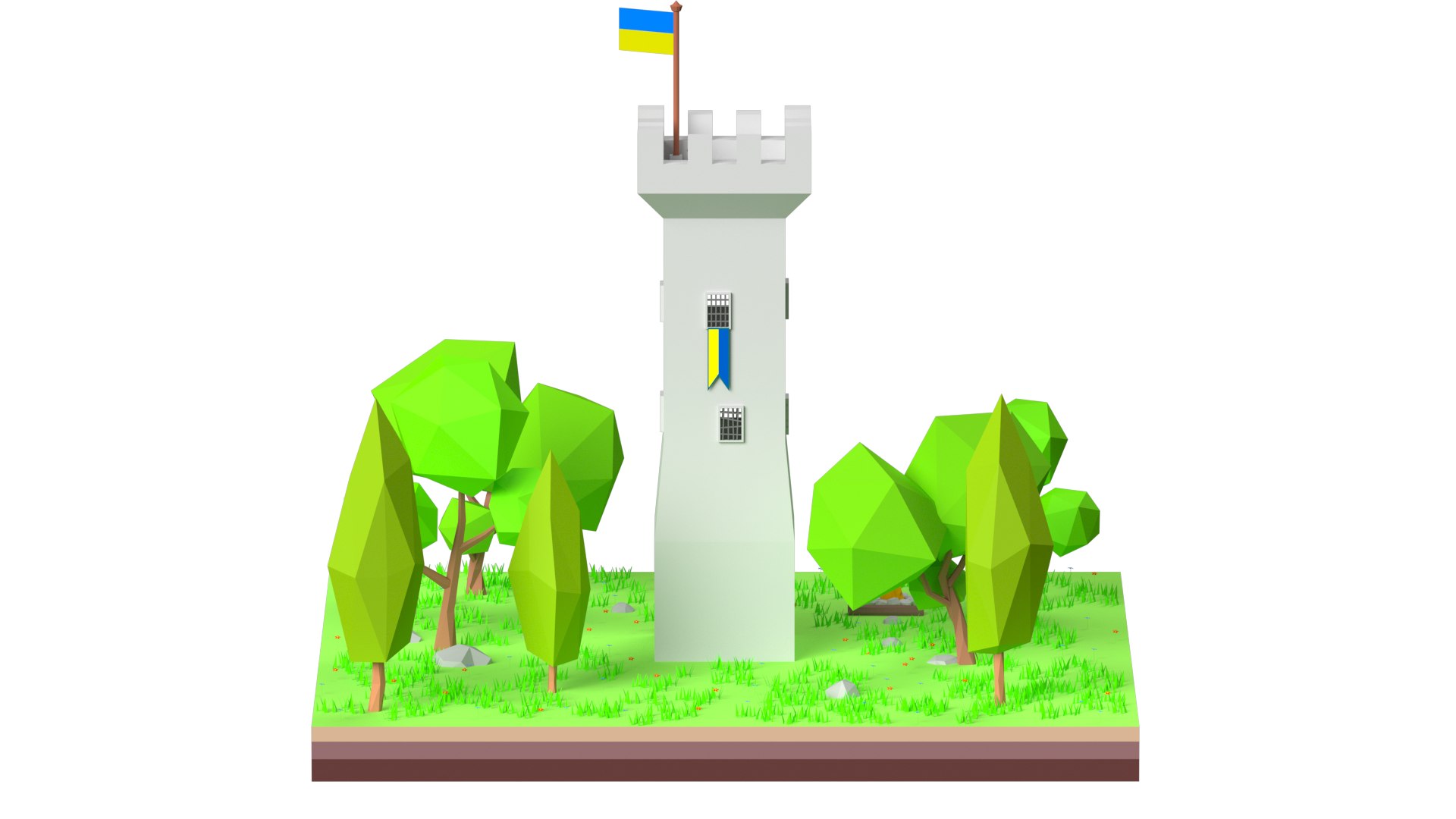 Cartoon Tower Scene Model - TurboSquid 1679398