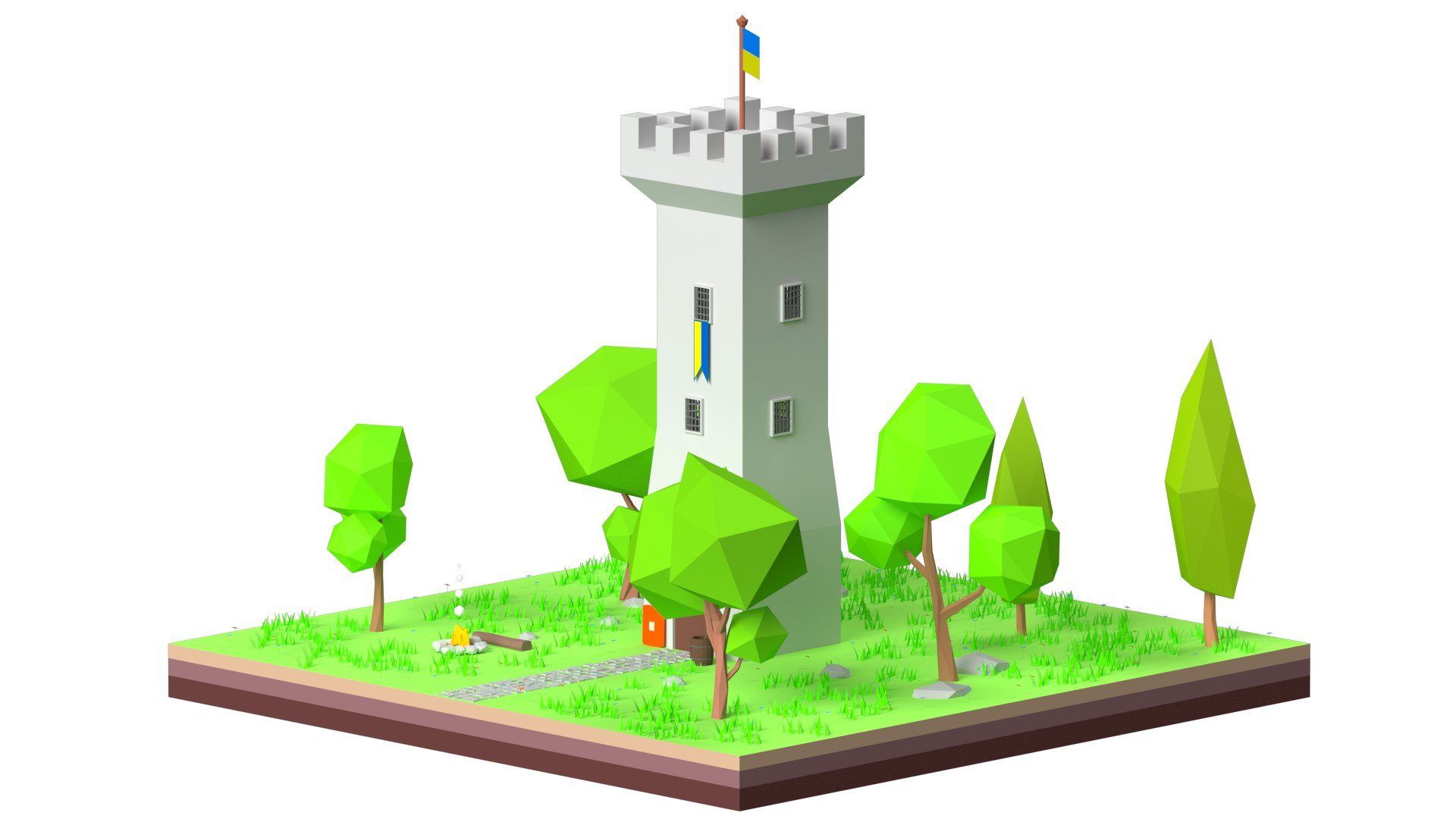 Cartoon Tower Scene Model - TurboSquid 1679398