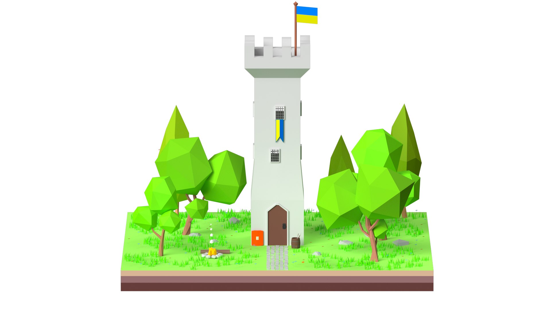 Cartoon Tower Scene Model - TurboSquid 1679398
