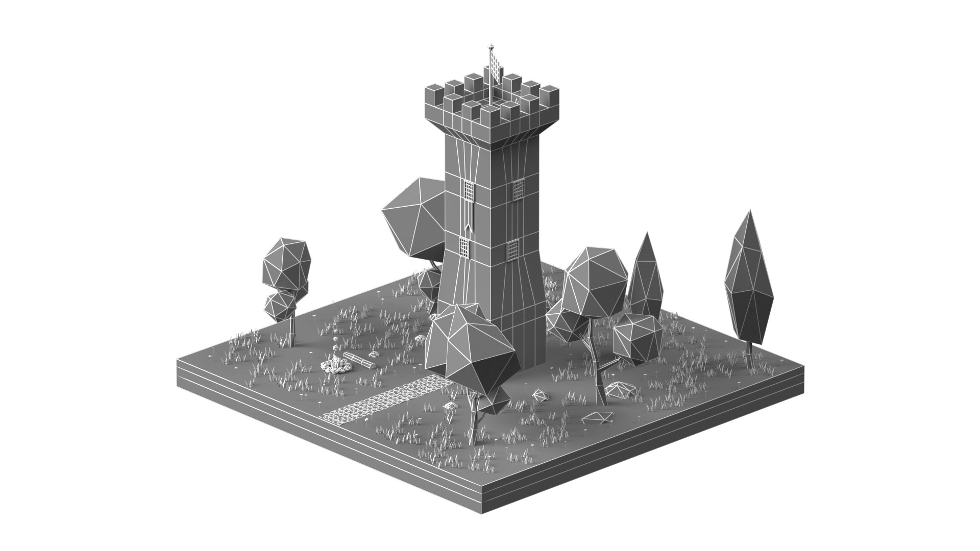 Cartoon Tower Scene Model - TurboSquid 1679398