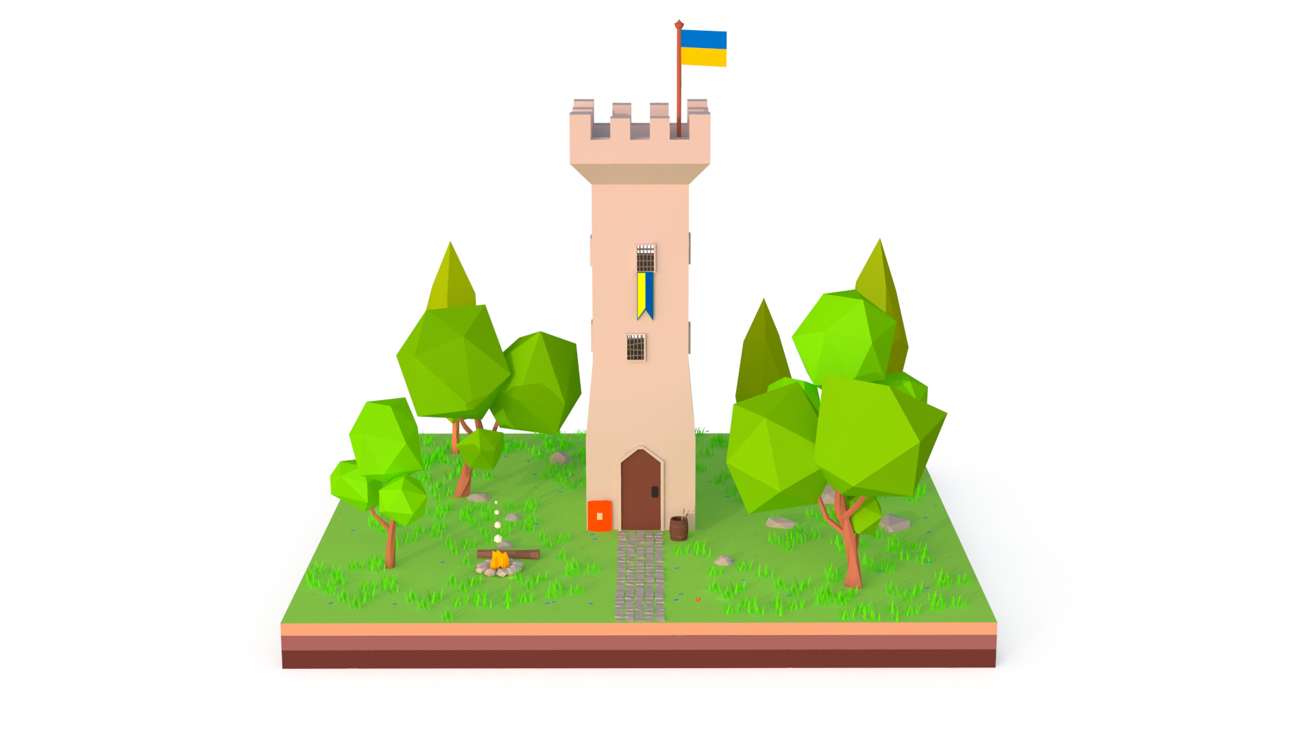 Cartoon Tower Scene Model - TurboSquid 1679398