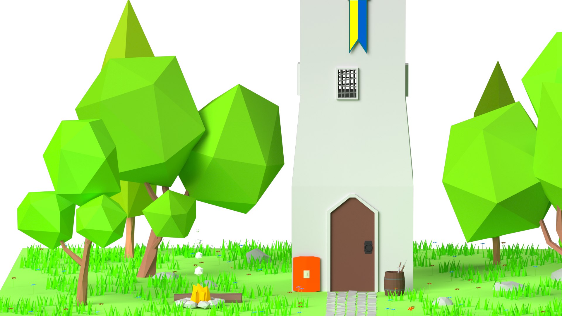 Cartoon Tower Scene Model - TurboSquid 1679398