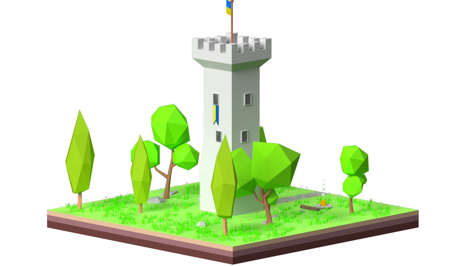 Cartoon Tower Scene Model - TurboSquid 1679398