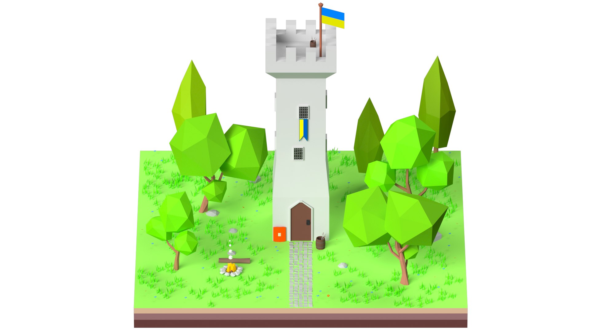 Cartoon Tower Scene Model - TurboSquid 1679398