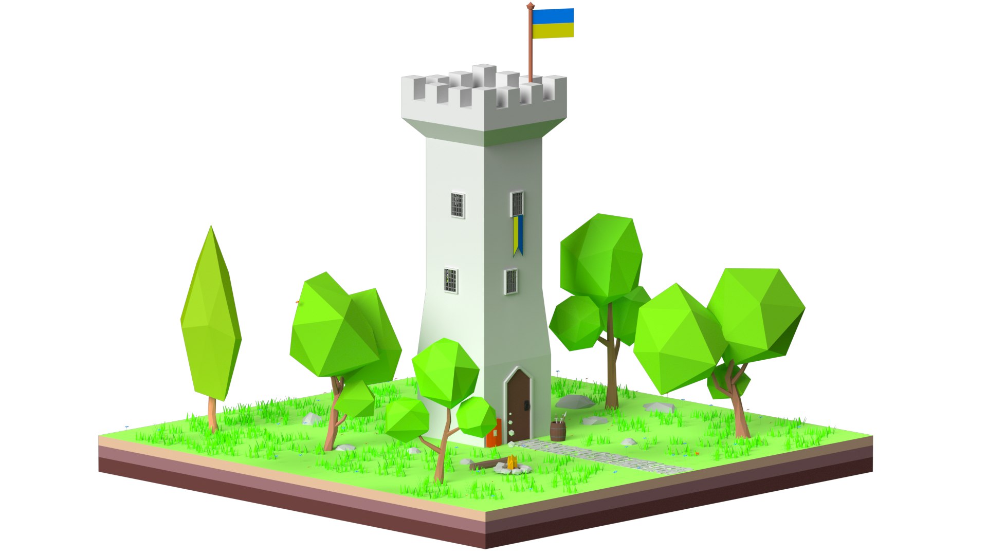 Cartoon Tower Scene Model - TurboSquid 1679398