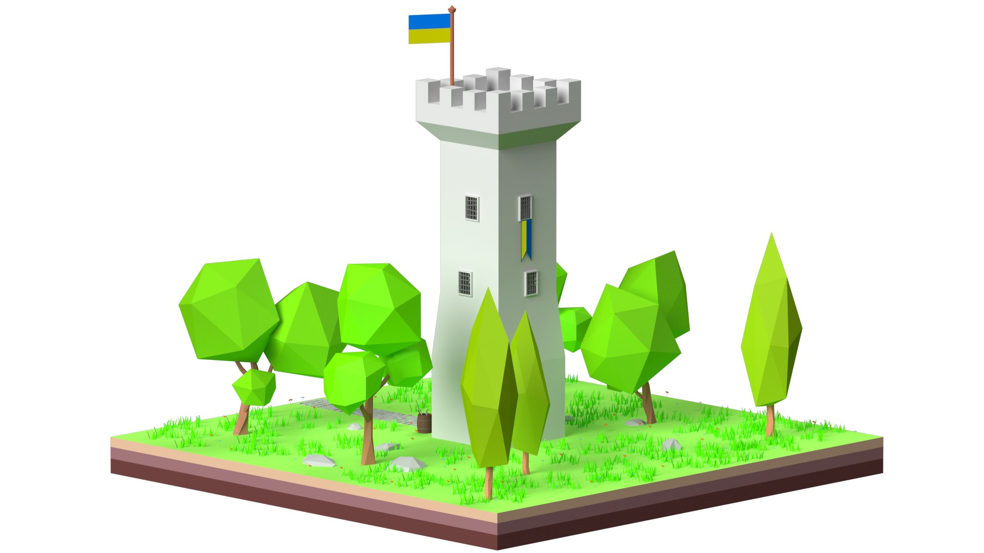 Cartoon Tower Scene Model - TurboSquid 1679398