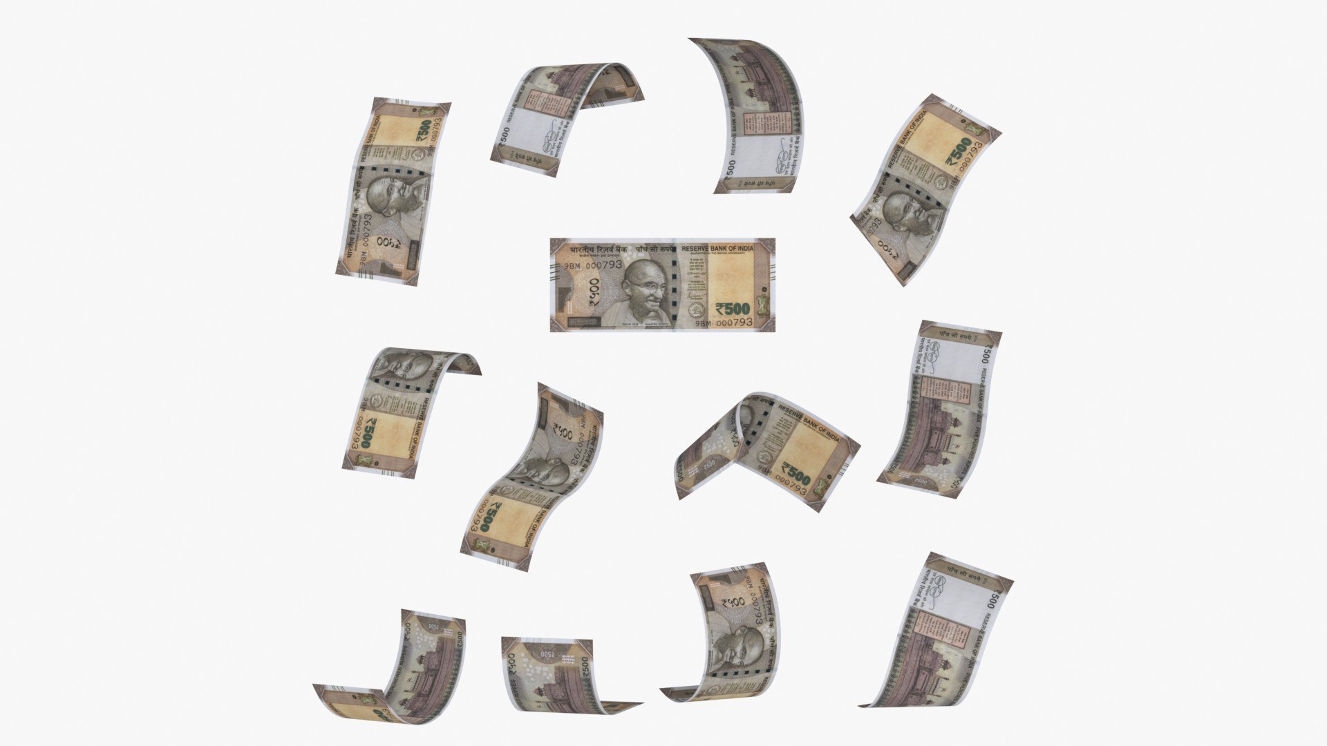 3D India 500 Rupee Falling Notes - TurboSquid 2508207