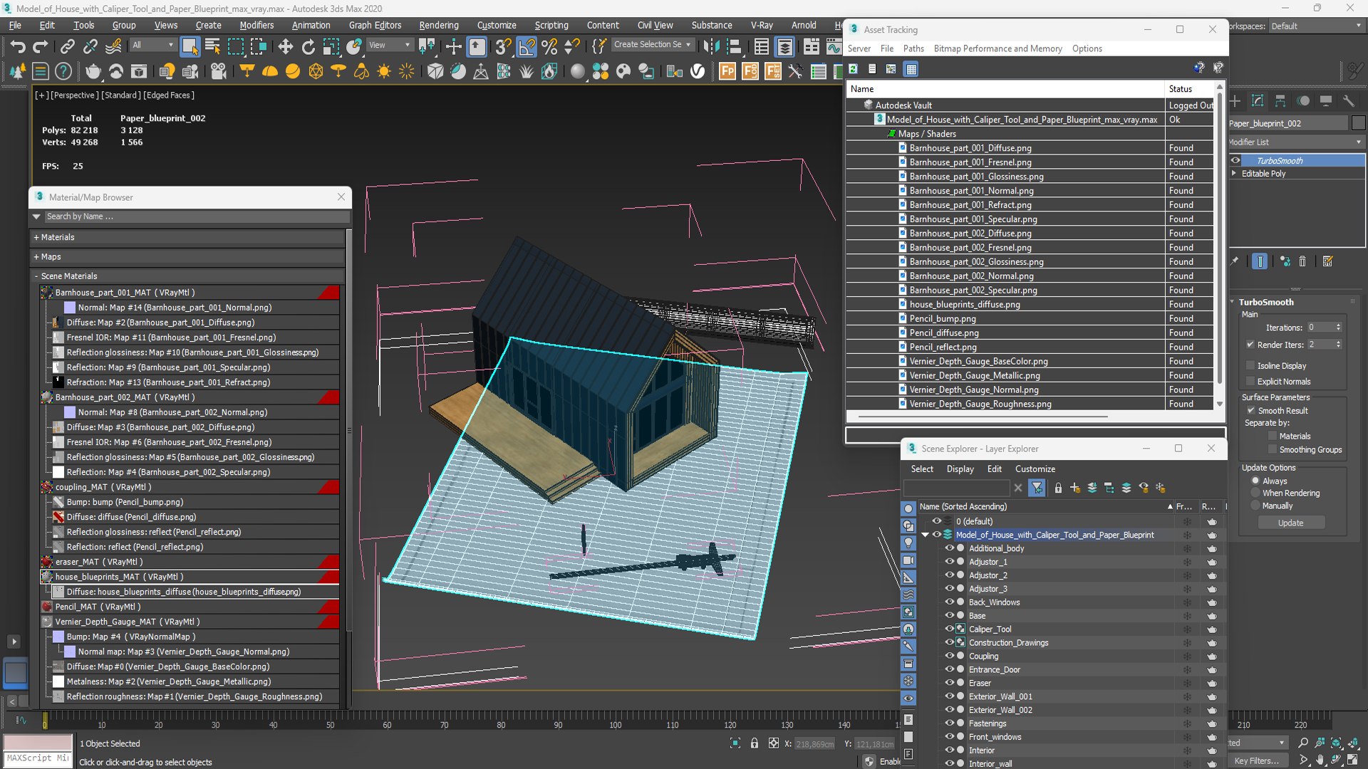 Model Of House With Caliper Tool And Paper Blueprint 3D Model ...