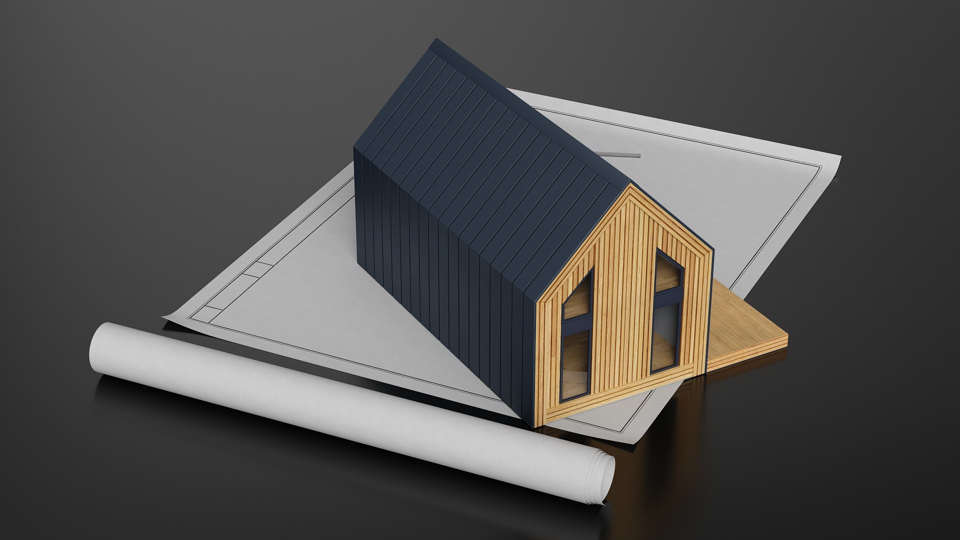Model Of House With Caliper Tool And Paper Blueprint 3D Model ...