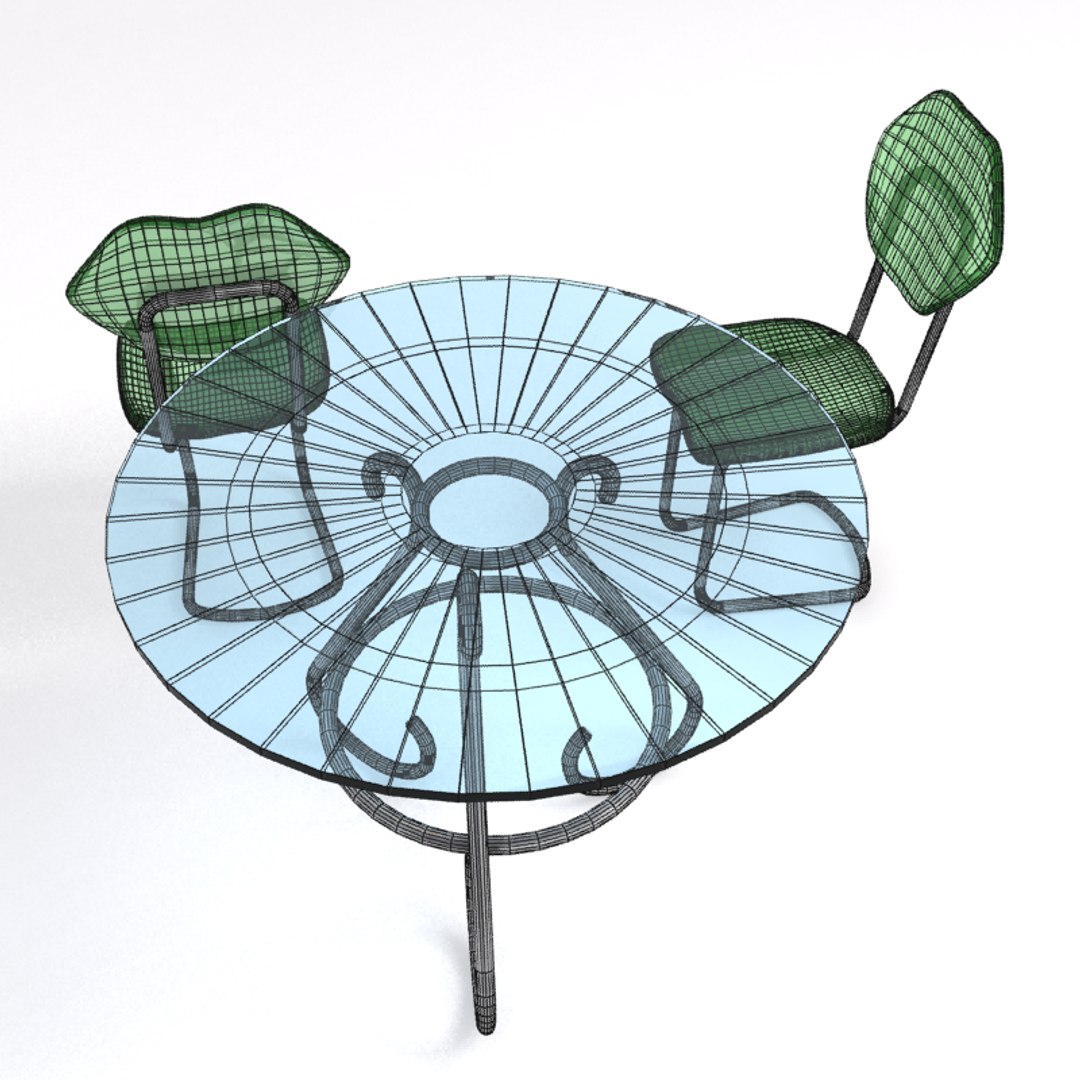 Free Glass Table Plastic Chairs 3d Model