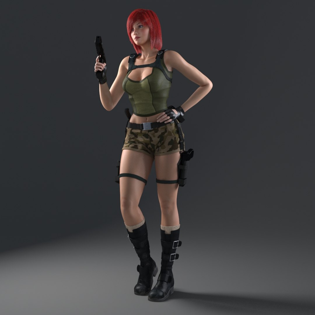 3d Rigged Female Soldier Character Model