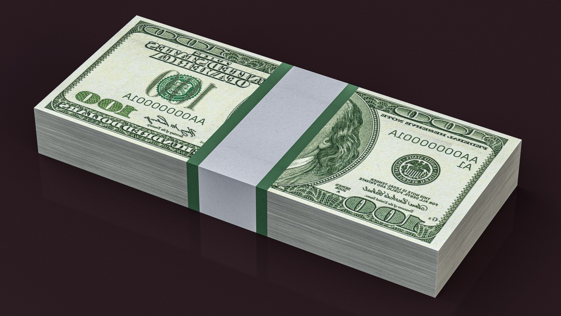 US Currency 100 Dollar Bills Pack Model - TurboSquid 2256430