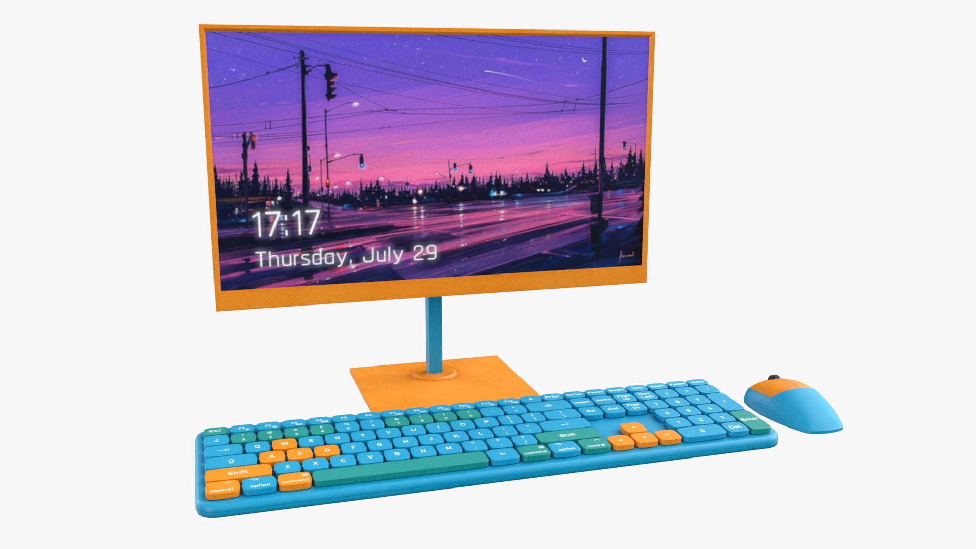 3D Wireles Computer Set Keyboard Mouse Monitor Iceberg Blue ...