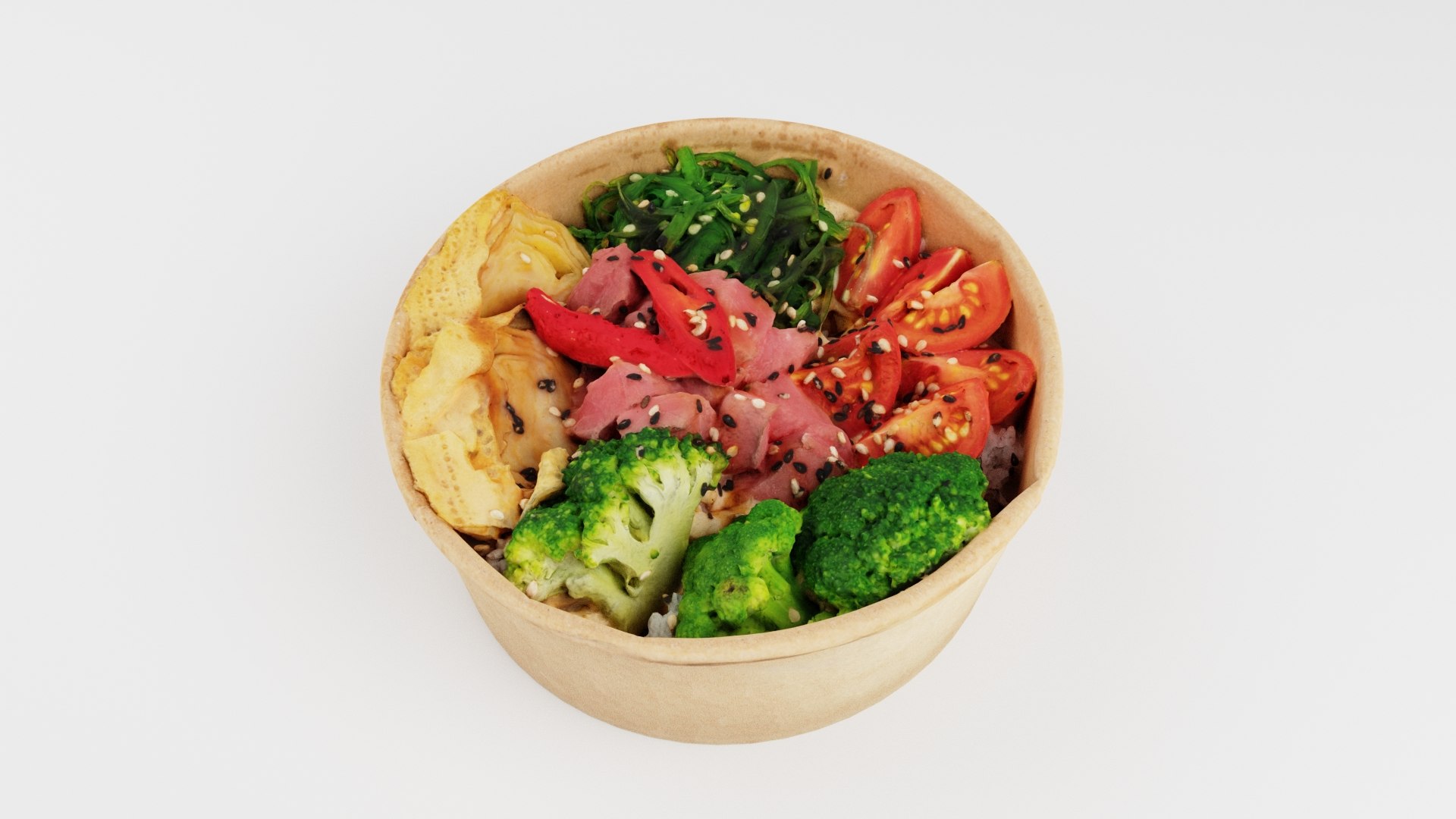 Poke Bowl With Tuna Rice Tomatoes Pepper Broccoli 3D - TurboSquid 2095355