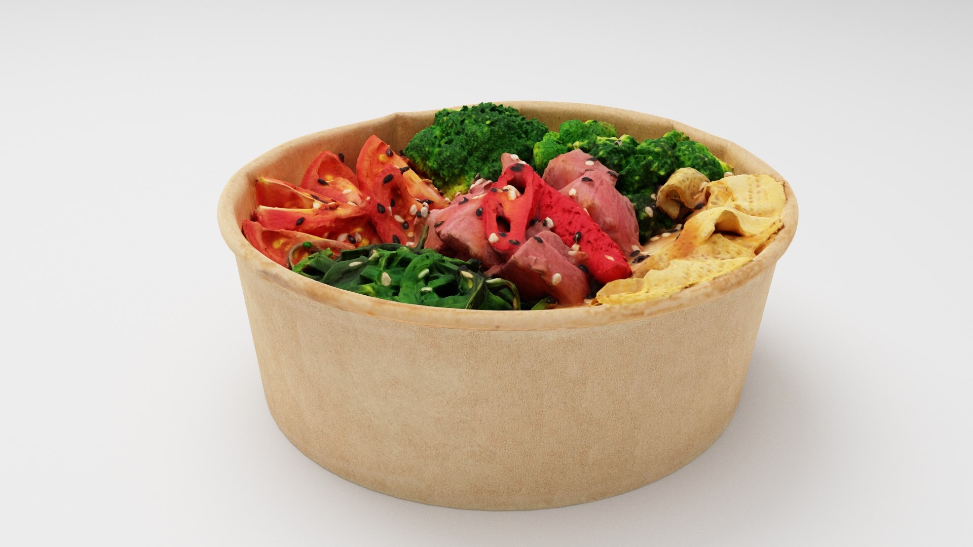 Poke Bowl With Tuna Rice Tomatoes Pepper Broccoli 3D - TurboSquid 2095355
