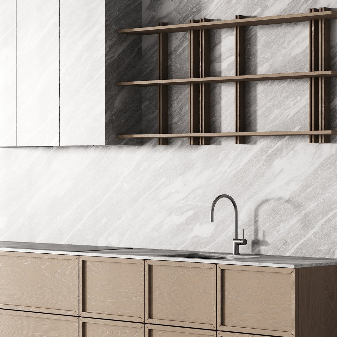 189 Modern Kitchen 09 Snow Marble And Wood 00 3D Model - TurboSquid 2041598