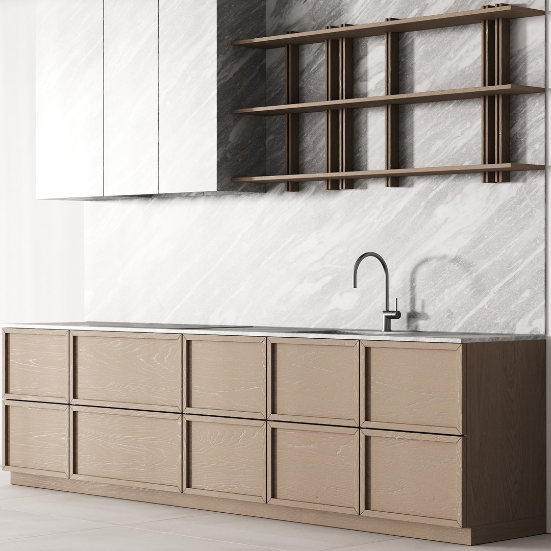 189 Modern Kitchen 09 Snow Marble And Wood 00 3D Model - TurboSquid 2041598