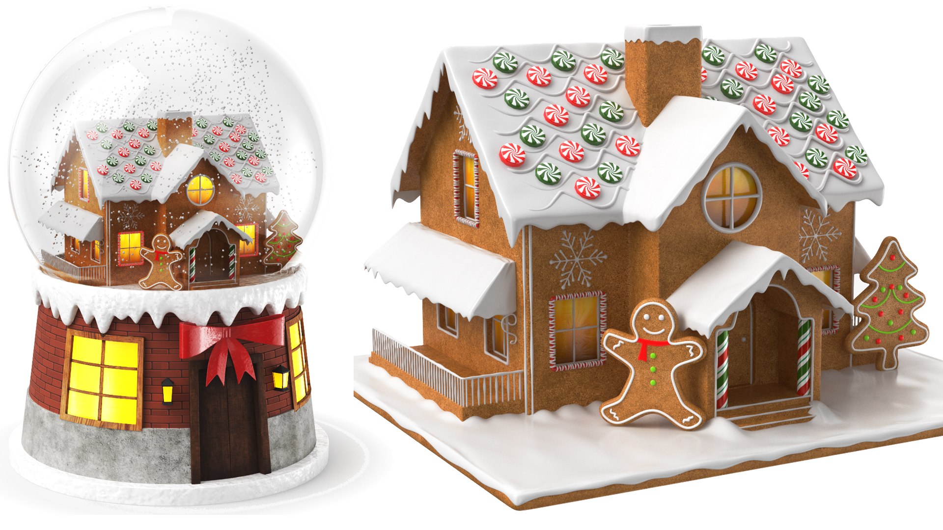 3D Detailed Gingerbread House And Snow Globe - TurboSquid 2459942