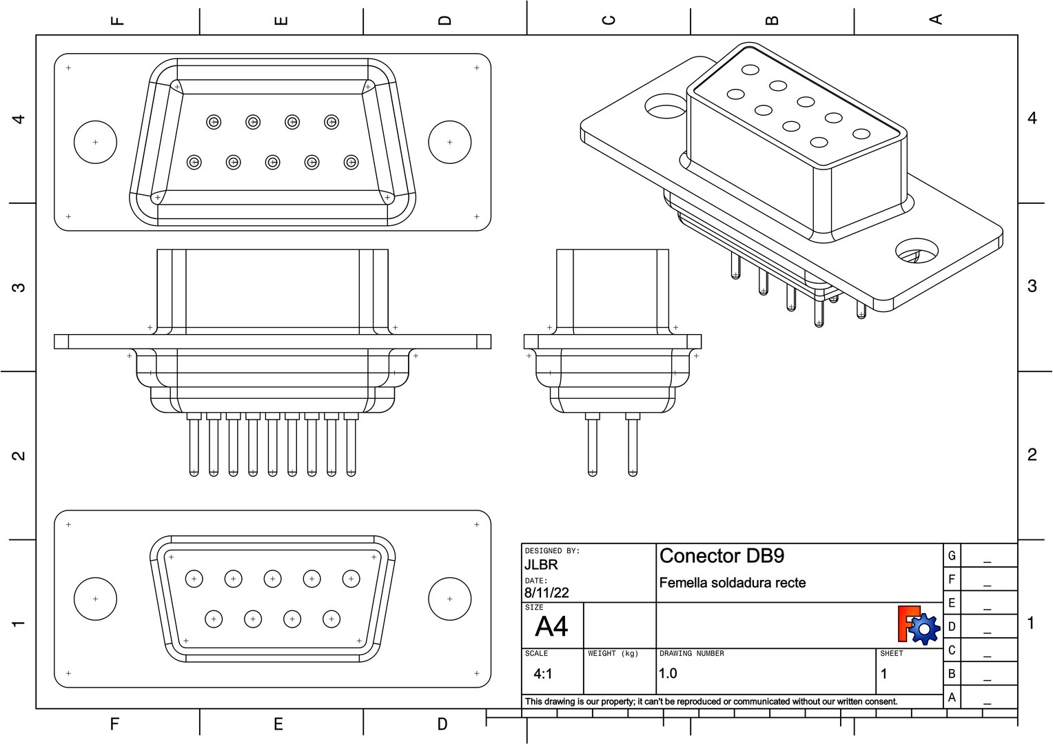 3d Model Db9 Female Connector Through Hole Turbosquid 1985664