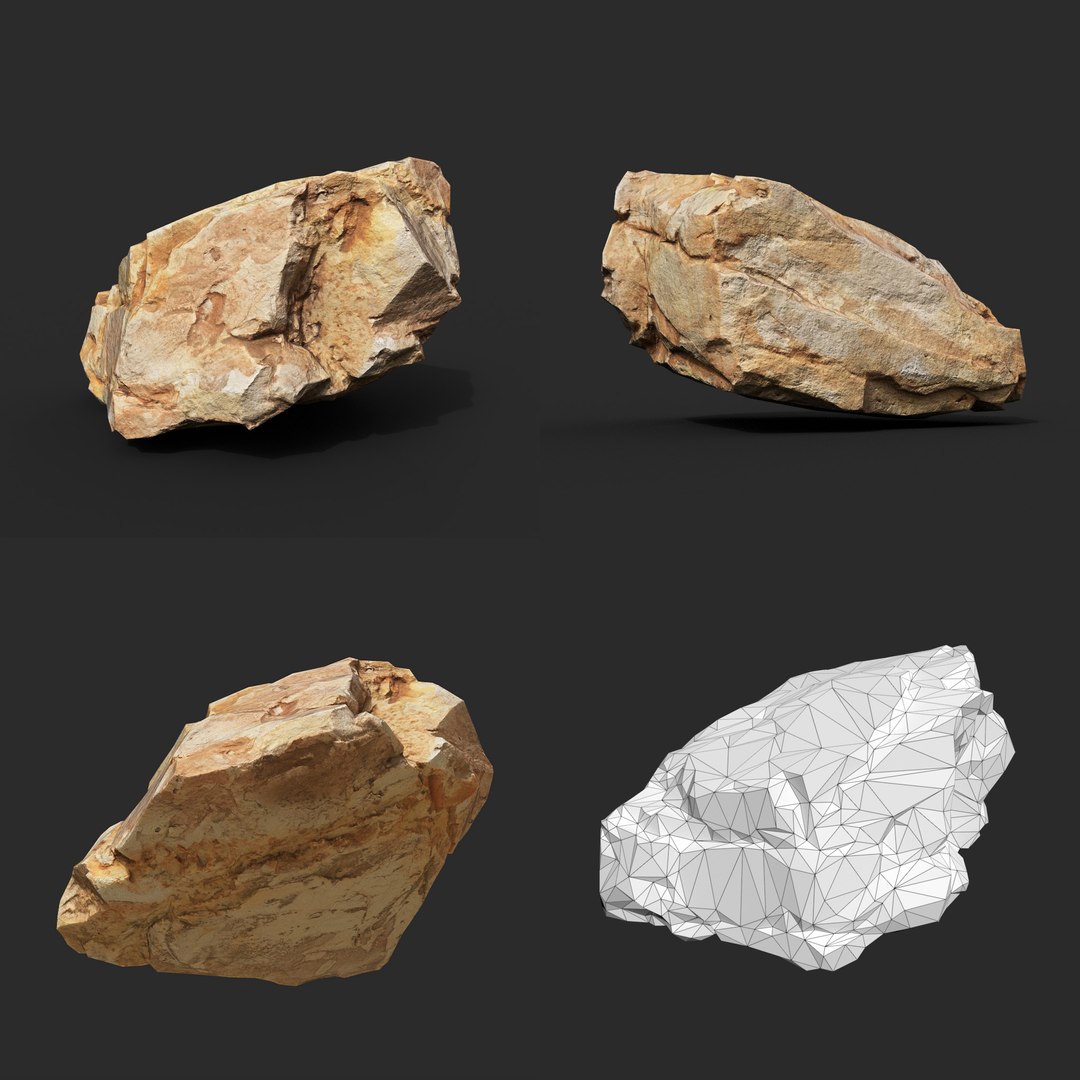 3D 8 Low poly PBR Yellow Rock Modular - Ultra HD 16K Texture model ...