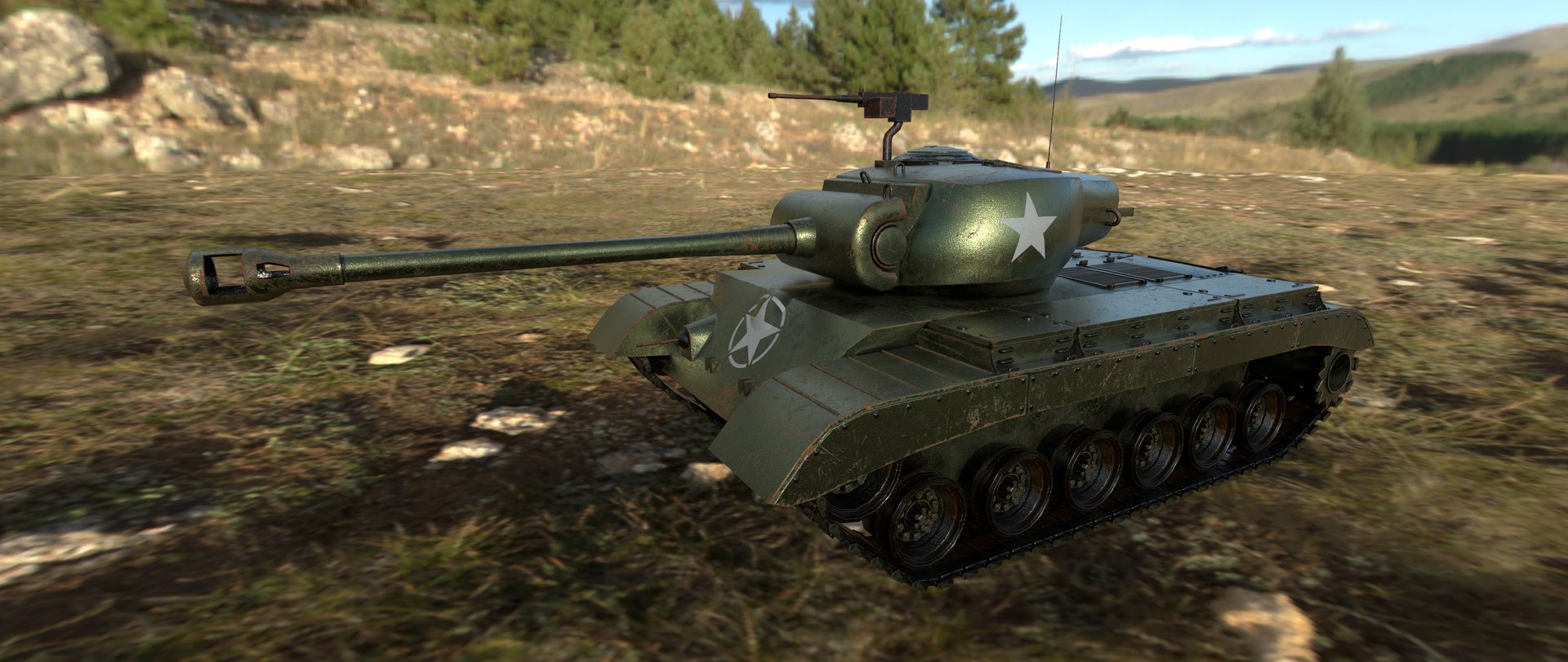 Tank M26 Pershing PBR Military World War Army Vehicle Weapon 3D Model ...