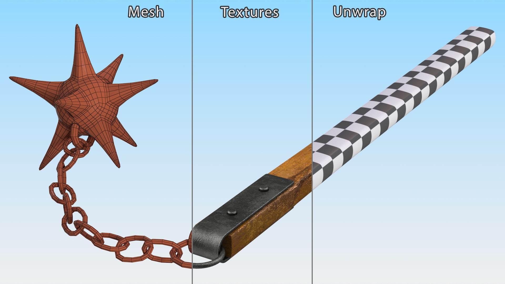 long spiked flail 3d model