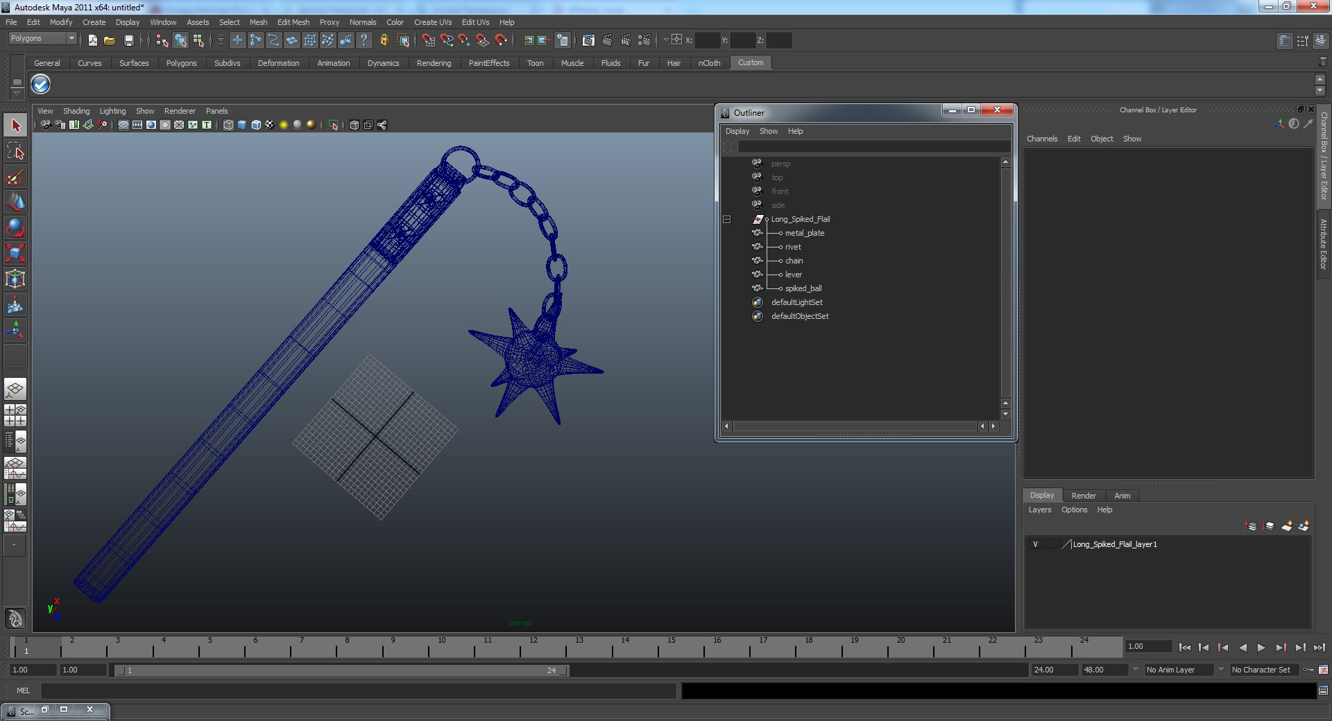 long spiked flail 3d model