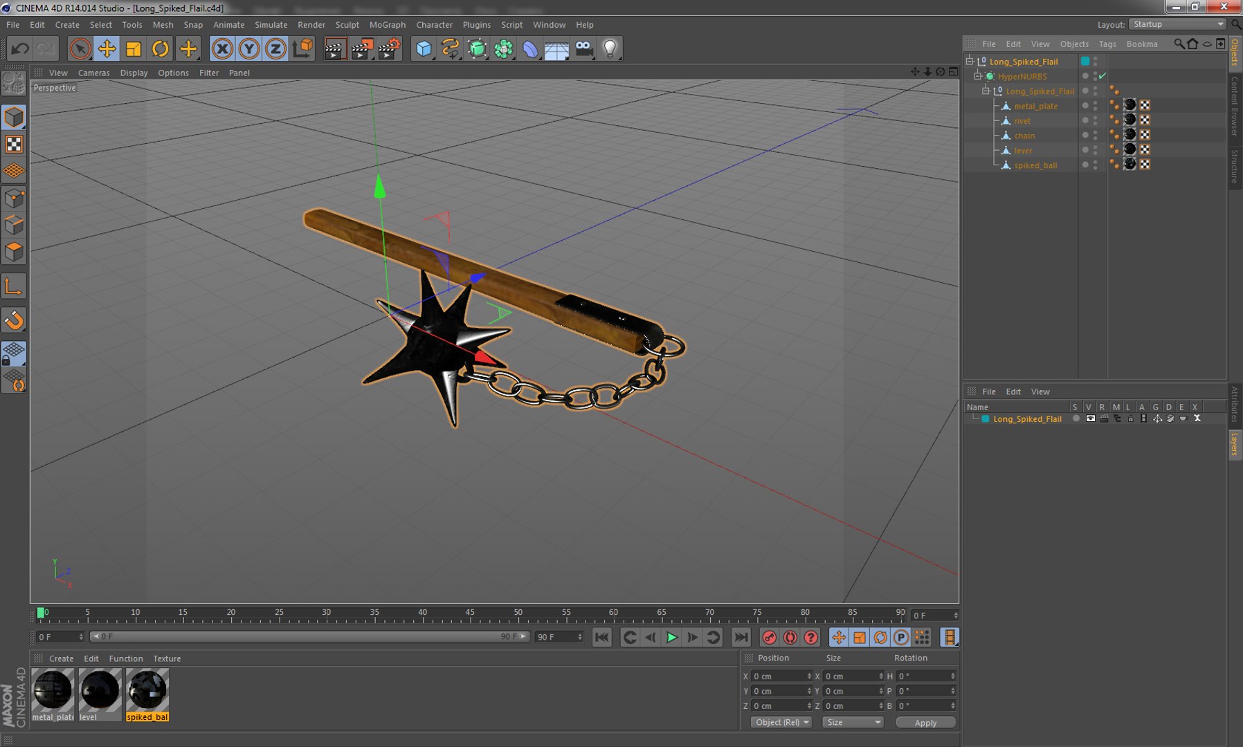long spiked flail 3d model