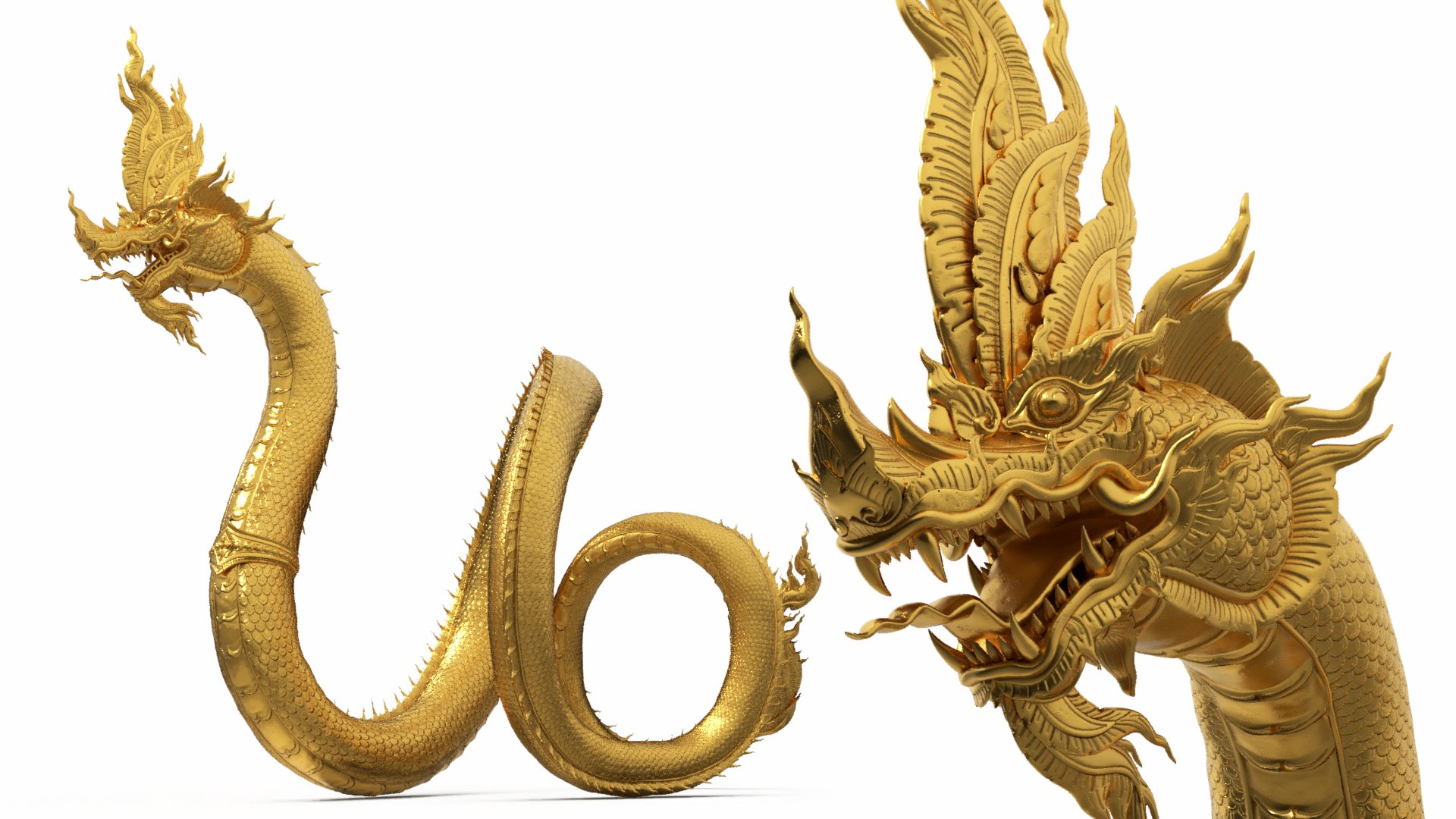 Gold Naga Dragon Rigged For Maya 3D Model - TurboSquid 2334184