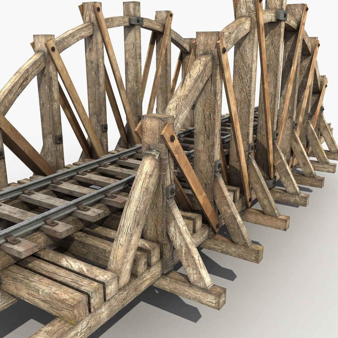 Wooden Railway Bridge 3d Model