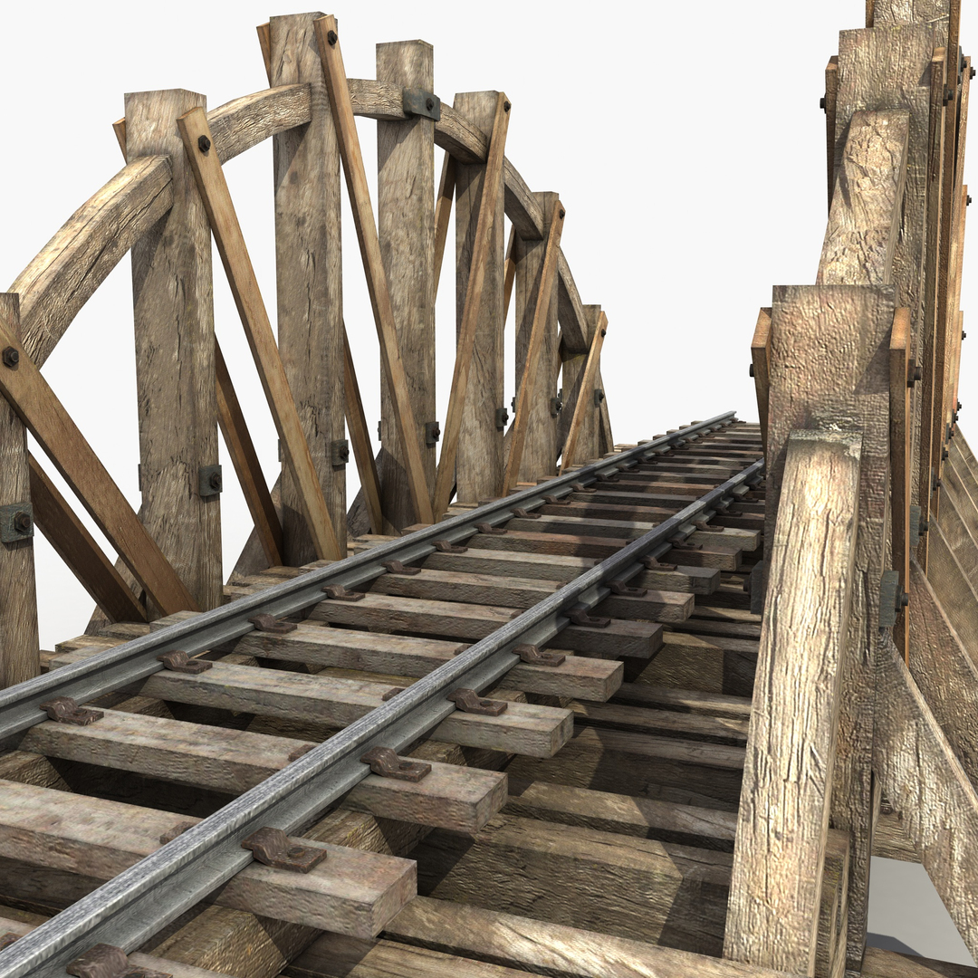 wooden railway bridge 3d model