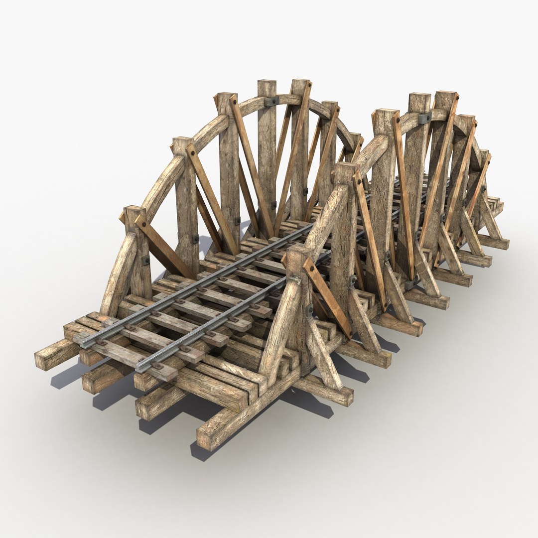 Wooden Railway Bridge 3d Model