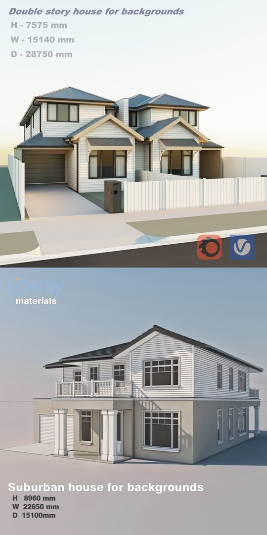 3D Double story house and Suburban house for backgrounds - TurboSquid ...