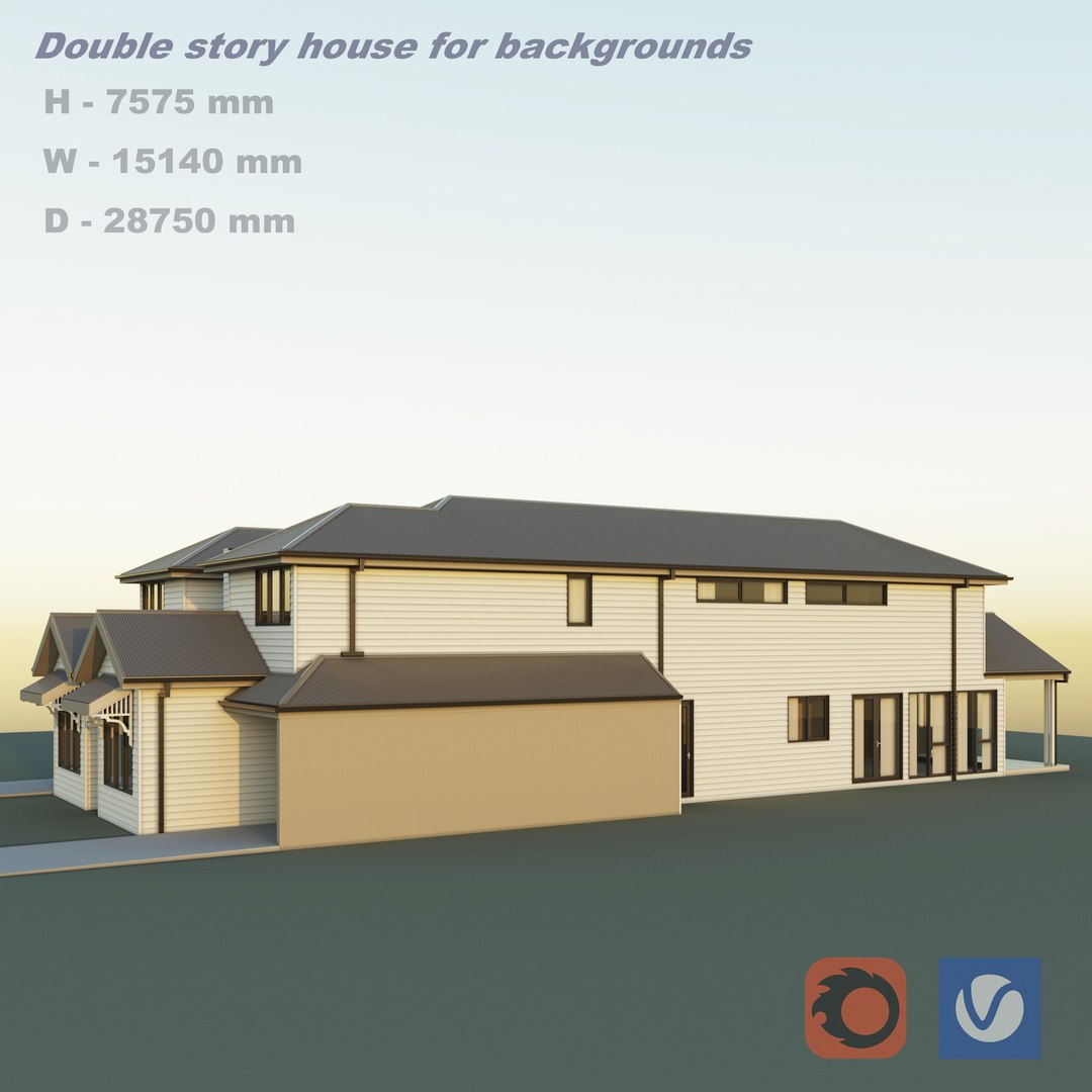 3D Double story house and Suburban house for backgrounds - TurboSquid ...