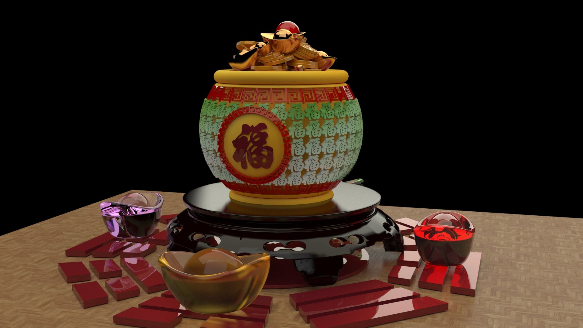 Chinese Treasure Pot 3D - TurboSquid 2146323
