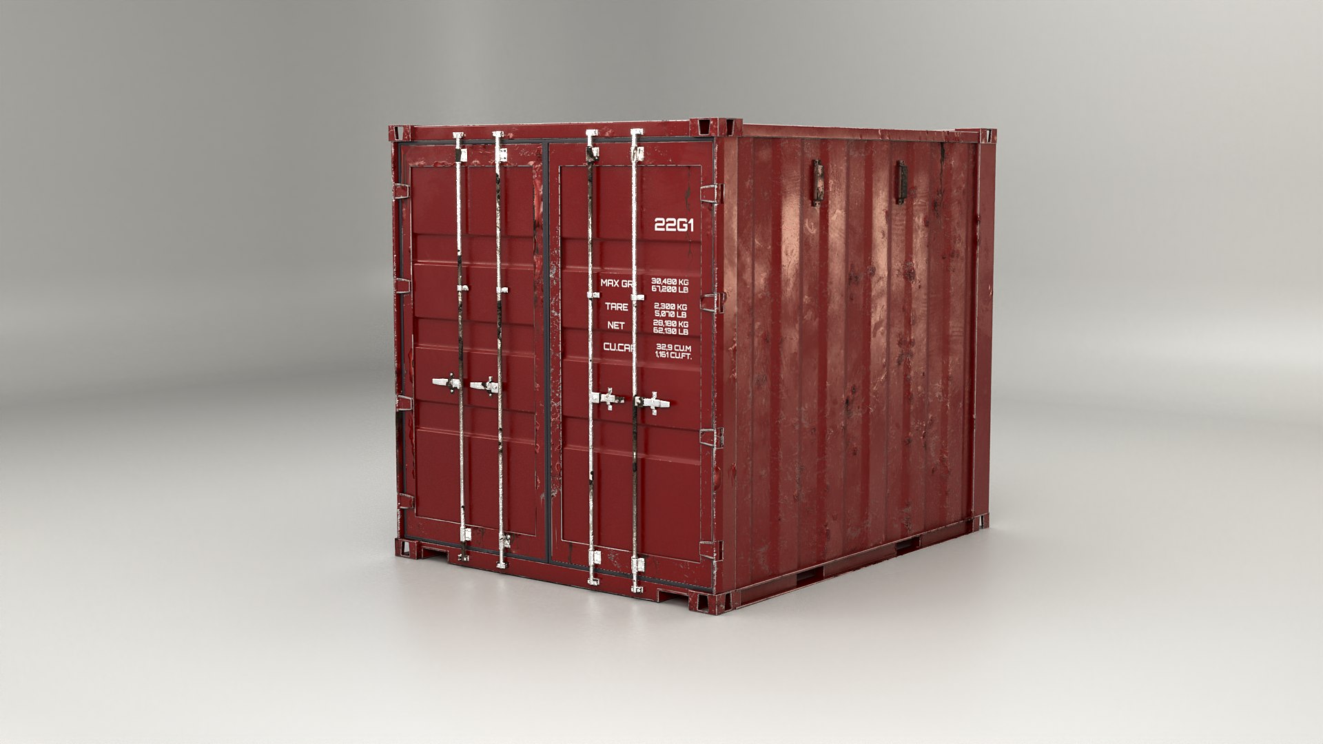 3D Intermodal Shipping Container 10-foot-long Red Aged Model ...