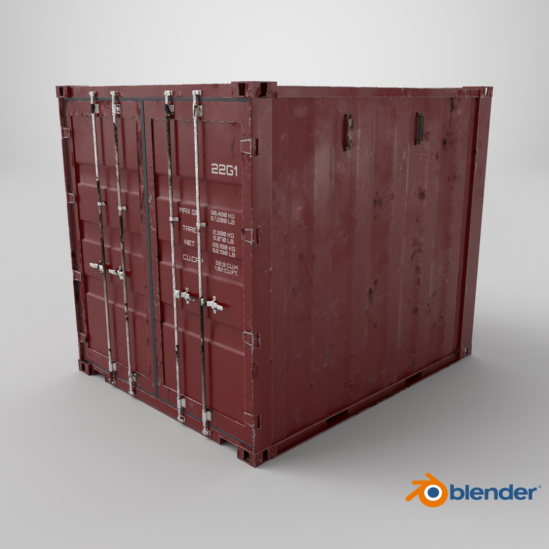 3D Intermodal Shipping Container 10-foot-long Red Aged Model ...