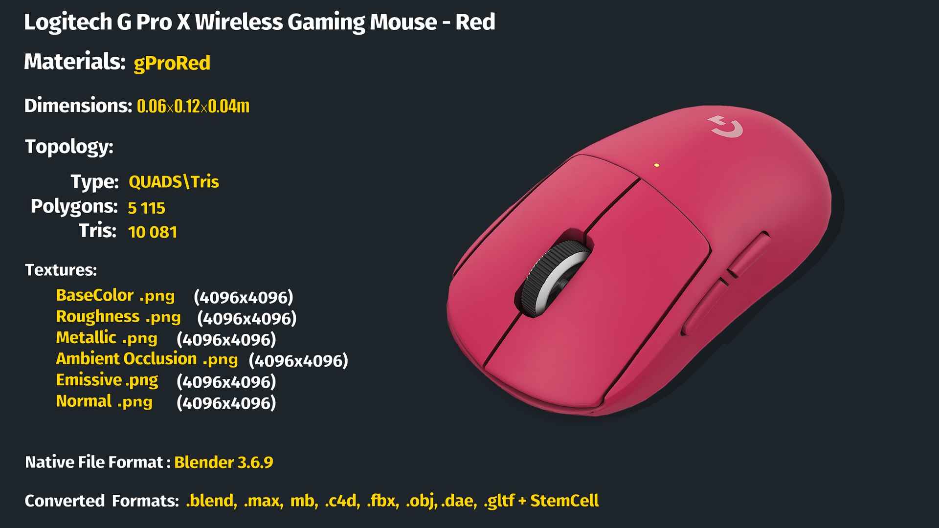 3D Logitech G Pro X Wireless Gaming Mouse - Red - TurboSquid 2236022