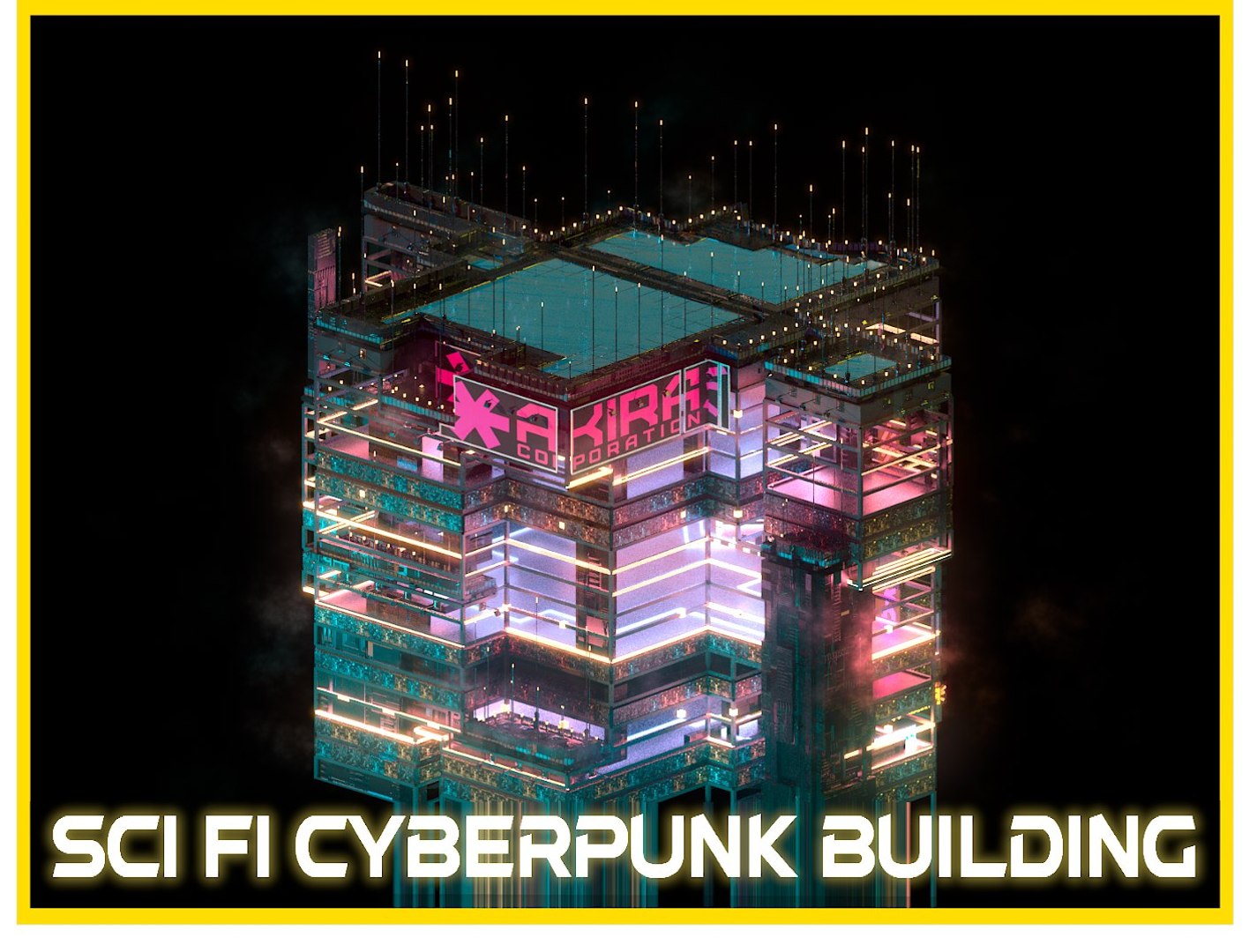3D Sci-Fi Futuristic Cyberpunk Sci Fi City Building Skyscraper 68 ...