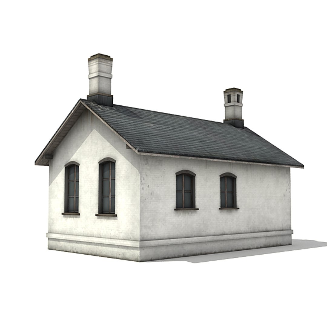 3d low-poly white brick building
